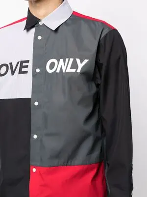 PORTS V Slogan-print Patchwork Cotton Shirt
