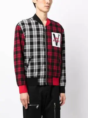 PORTS V Mix-plaid Cotton Bomber Jacket