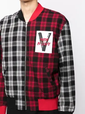 PORTS V Mix-plaid Cotton Bomber Jacket