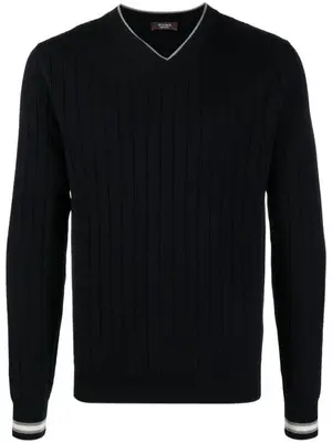 Peserico V-neck Ribbed Virgin Wool Jumper