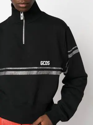 Gcds Logo-print Crystal-embellished Sweatshirt - Black