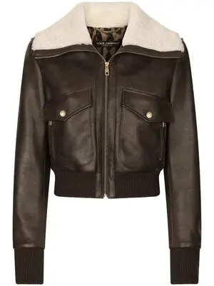 Dolce & Gabbana Shearling-collar Bomber Jacket - Brown