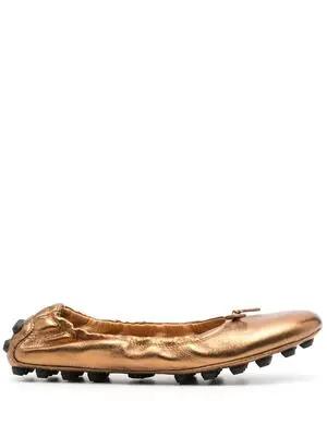 TOD'S Gommino Metallic-effect Leather Ballet Flats