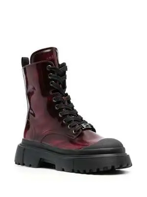 Hogan Lace-up Combat Boots - Red