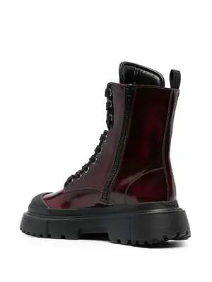 Hogan Lace-up Combat Boots - Red