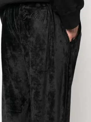 Gcds Logo-embroidered Velvet Trousers