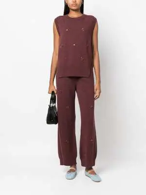 BARRIE Floral-embroidery Cashmere Jumper - Red