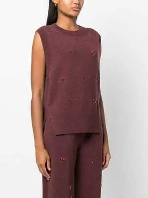 BARRIE Floral-embroidery Cashmere Jumper - Red
