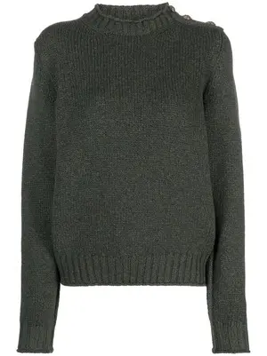 BARRIE Button-detail Cashmere Jumper - Green