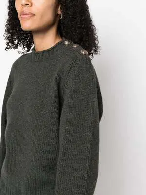 BARRIE Button-detail Cashmere Jumper - Green