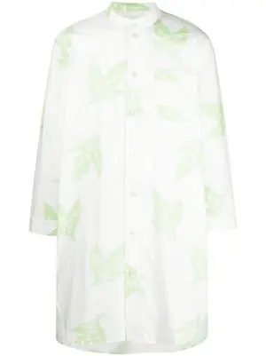 BODE Leaf-print Band-collar Shirt