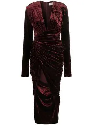 Alexandre Vauthier Draped Asymmetric Velour Dress - Red