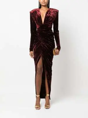Alexandre Vauthier Draped Asymmetric Velour Dress - Red