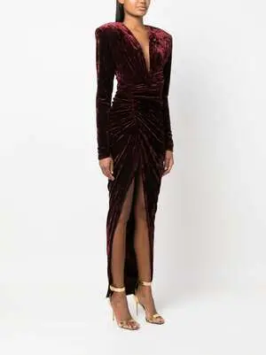 Alexandre Vauthier Draped Asymmetric Velour Dress - Red