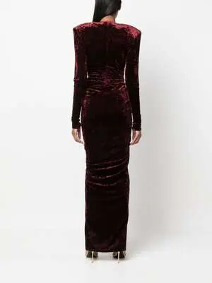 Alexandre Vauthier Draped Asymmetric Velour Dress - Red
