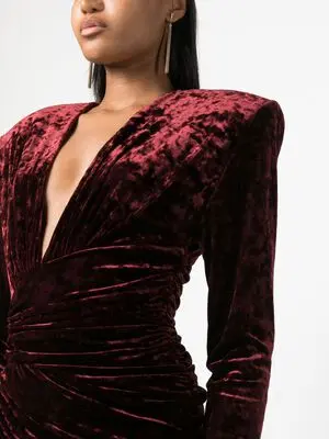 Alexandre Vauthier Draped Asymmetric Velour Dress - Red