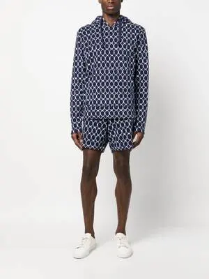 Orlebar Brown Geometric-pattern Terry-cloth Hoodie - Blue