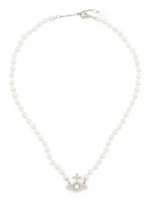 VIVIENNE WESTWOOD Mini Bas Relief Pearl Necklace - Silver