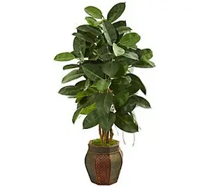 NEARLY NATURAL 52' Rubber Leaf Tree In Planter By - One-color