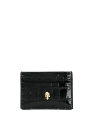 Alexander McQueen Skull Crocodile-effect Leather Credit Card Case - Black
