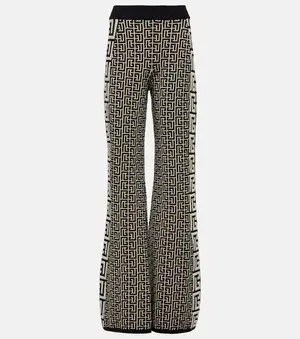 Balmain Monogram Flared Wool-blend Pants
