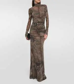 Blumarine Printed High-neck Gown - Brown