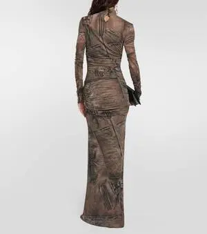 Blumarine Printed High-neck Gown - Brown