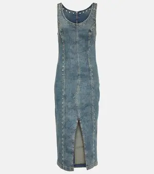 Blumarine Embellished Denim Midi Dress