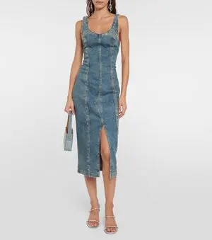 Blumarine Embellished Denim Midi Dress