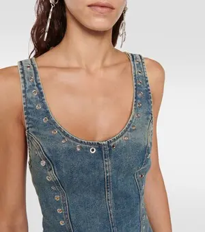 Blumarine Embellished Denim Midi Dress