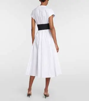 Alaïa Belted Cotton Poplin Midi Shirt Dress