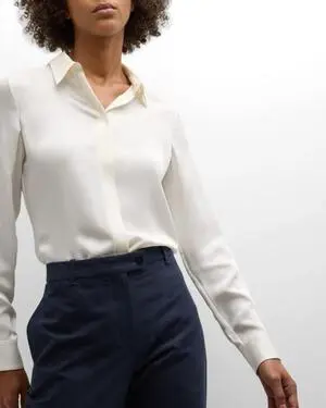 Theory Classic Fitted Silk Shirt - Ivory