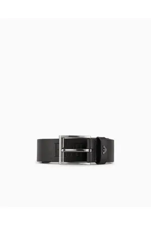 Emporio Armani Tumbled-leather Belt With Oversized Logo - Black