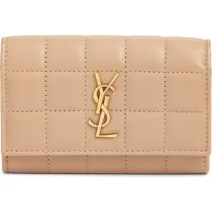 Saint Laurent Small Cassandre Matelassé Carré Leather Envelope Wallet - Dark Toffee