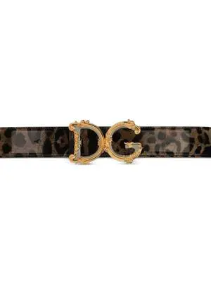 Dolce & Gabbana Leopard-print Belt With Logo Buckle - Brown