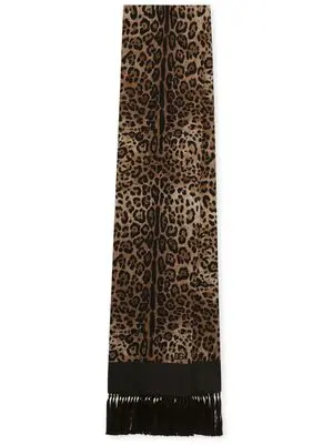 Dolce & Gabbana Fringed Leopard-print Silk Scarf - Brown