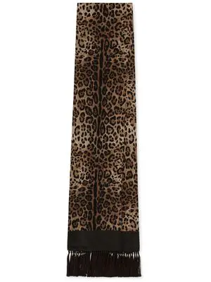 Dolce & Gabbana Fringed Leopard-print Silk Scarf