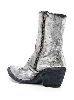 MADISON MAISON Laminated Leather Ankle Boots - Silver
