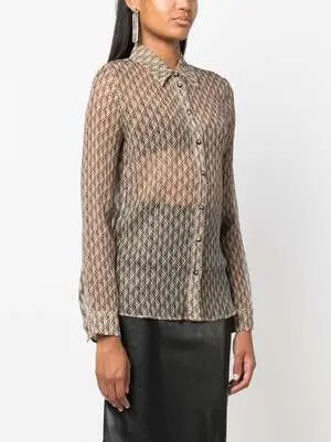 MARINE SERRE Moon Diamant Silk Shirt - Neutrals