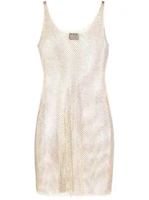 SANTA BRANDS Crystal-embellished Chainmail Mini Dress - Neutrals