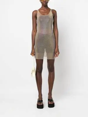 SANTA BRANDS Crystal-embellished Chainmail Mini Dress - Neutrals