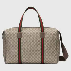 Gucci Duffle Bag With Web Beige And Ebony Soft Gg Supreme
