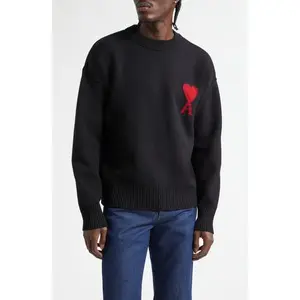 Ami De Coeur Monogram Crewneck Sweater - 009 Noir/rouge