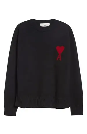Ami De Coeur Monogram Crewneck Sweater - 009 Noir/rouge