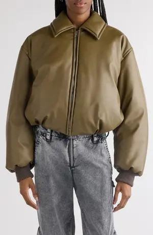 Acne Studios Onnea Coated Bomber Jacket - Khaki Green Ab6