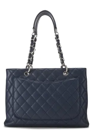 Chanel Quilted Caviar Grand Shopping Tote - Navy