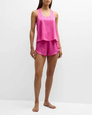 Lunya Tulip-back Washable Silk Tank & Shorts Set Caffeinated Pink