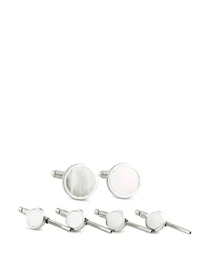 David Donahue Mother-of-pearl Shirt Stud & Cufflink Set - Silver