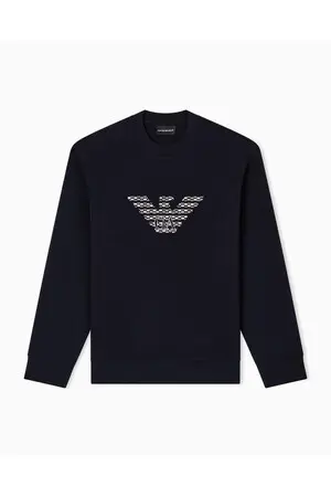 Emporio Armani Double-jersey Sweatshirt With Embroidered Logo - Navy