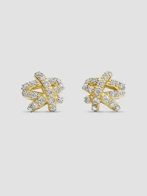David Yurman Pavé Crossover Stud Earrings In 18k Yellow With Diamonds, 9mm - Diamond
